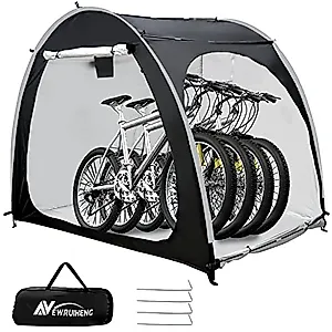 Bike Storage Tent, Outdoor Bike Cover Storage Shed for 4 Bikes Portable Foldable Garage/Garden Storage Tent Waterproof Oxford Shelter for Motorcycle, Bicycle, Camping, Garden Tools (Black)