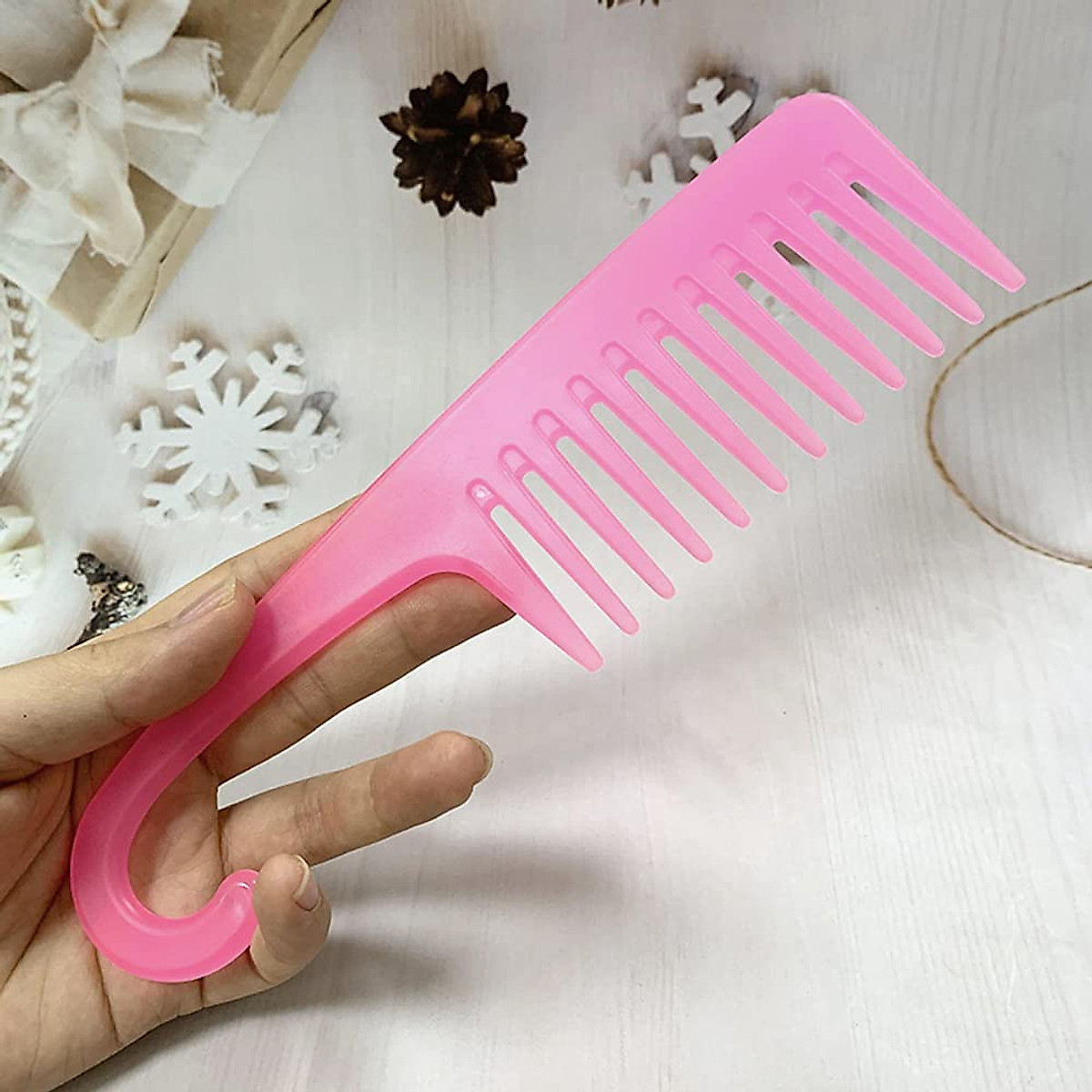 2 PCS Ancgreen Wide Tooth Comb Detangling Comb Shower Comb with Hook Hair Comb Brush for Women Curly/Wet/Dry/Long/Thick Hair (Pink)