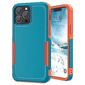 MAXCURY for iPhone 14 Pro Max Case, Heavy Duty Shockproof Dual Layer Rugged Full-Body Protective Phone Cover, 2 in 1 Slim Fit Silicone Rubber Phone Case for Men & Women (Teal/Orange)