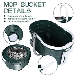 Masthome 24" Professional Flat Mop with 5 Reusable Mop Pads, Spin Mop and Bucket Set with 5 Mop Refills, Easywring Mop Bucket System for Floor Cleaning