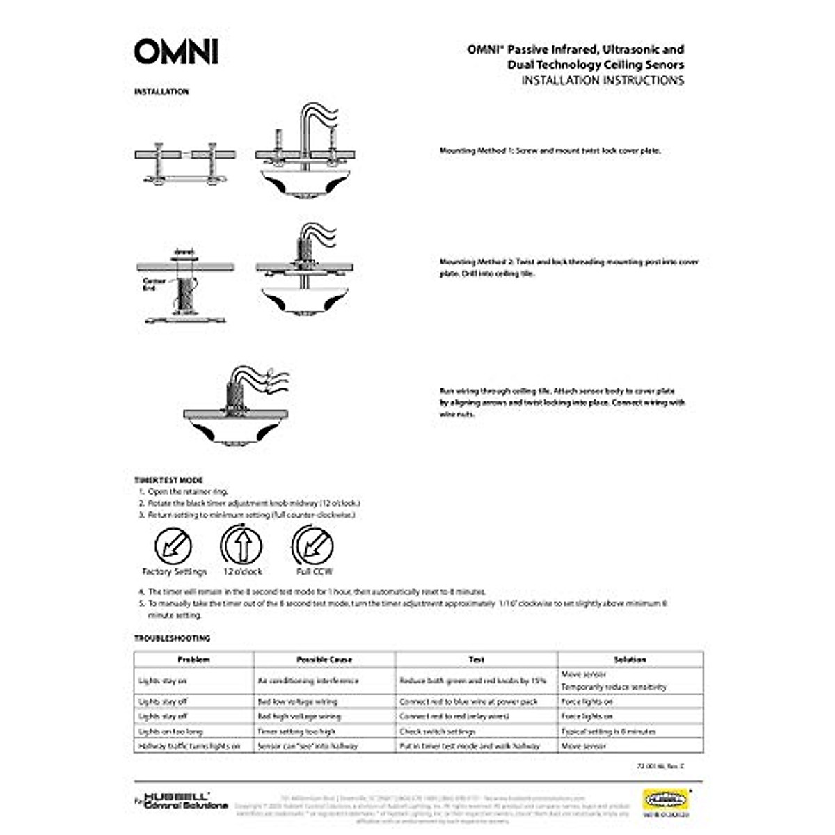 HUBBELL LIGHTING OMNIIRL Ultrasonic and PIR Ceiling Sensor, 1500-Square Foot range, White