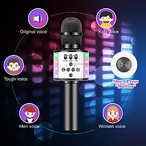 Anitiate Toy Microphone for Kids, Handheld Wireless Bluetooth Microphone for Adults with LED Lights Portable Karaoke Mic Speaker Player Recorder Machine for Birthday Home Party (Black)
