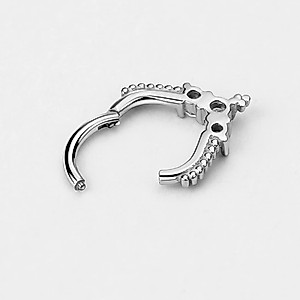 FANSING 16g Septum Jewelry 8mm Septum Rings for Women 316L Surgical Steel Daith Clicker Silver CZ 8mm Daith Jewelry 16 Gauge Teardrop Septum Piercing Jewelry Hypoallergenic
