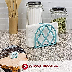Home Basics Lattice Cast Iron Collection | Turquoise | Sleek Intricate Design | Upright Napkin Holder | Trivet | Paper Towel Holder