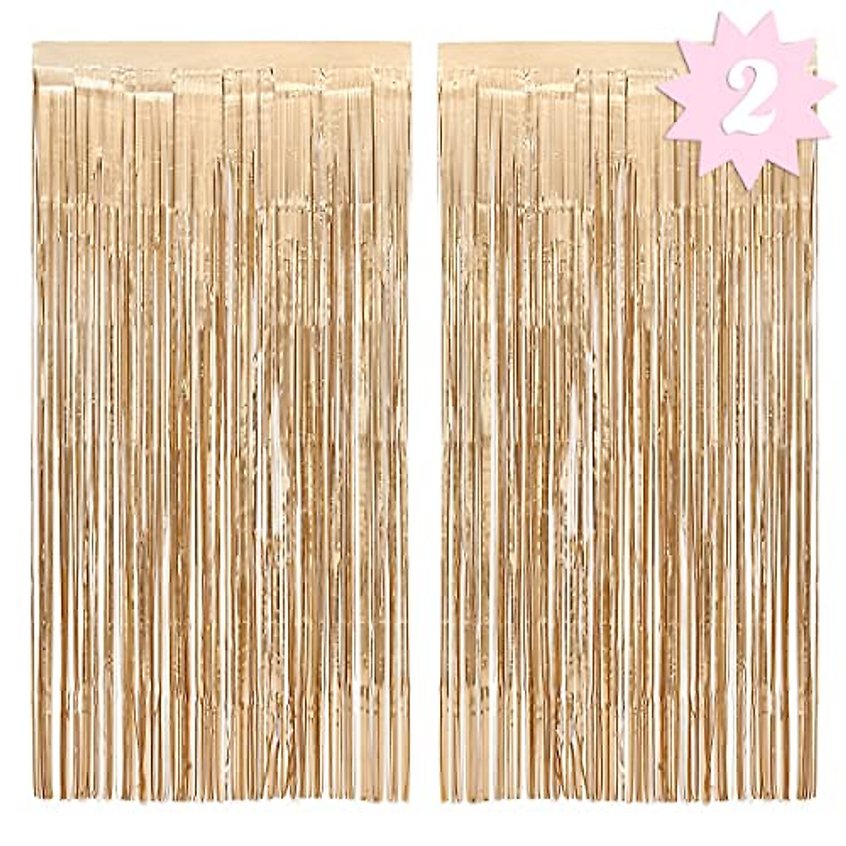 xo, Fetti Party Decorations Matte Gold Fringe Foil Curtain - Set of 2 | Bachelorette, Bridal Shower Backdrop, Wedding, Birthday Photo Booth