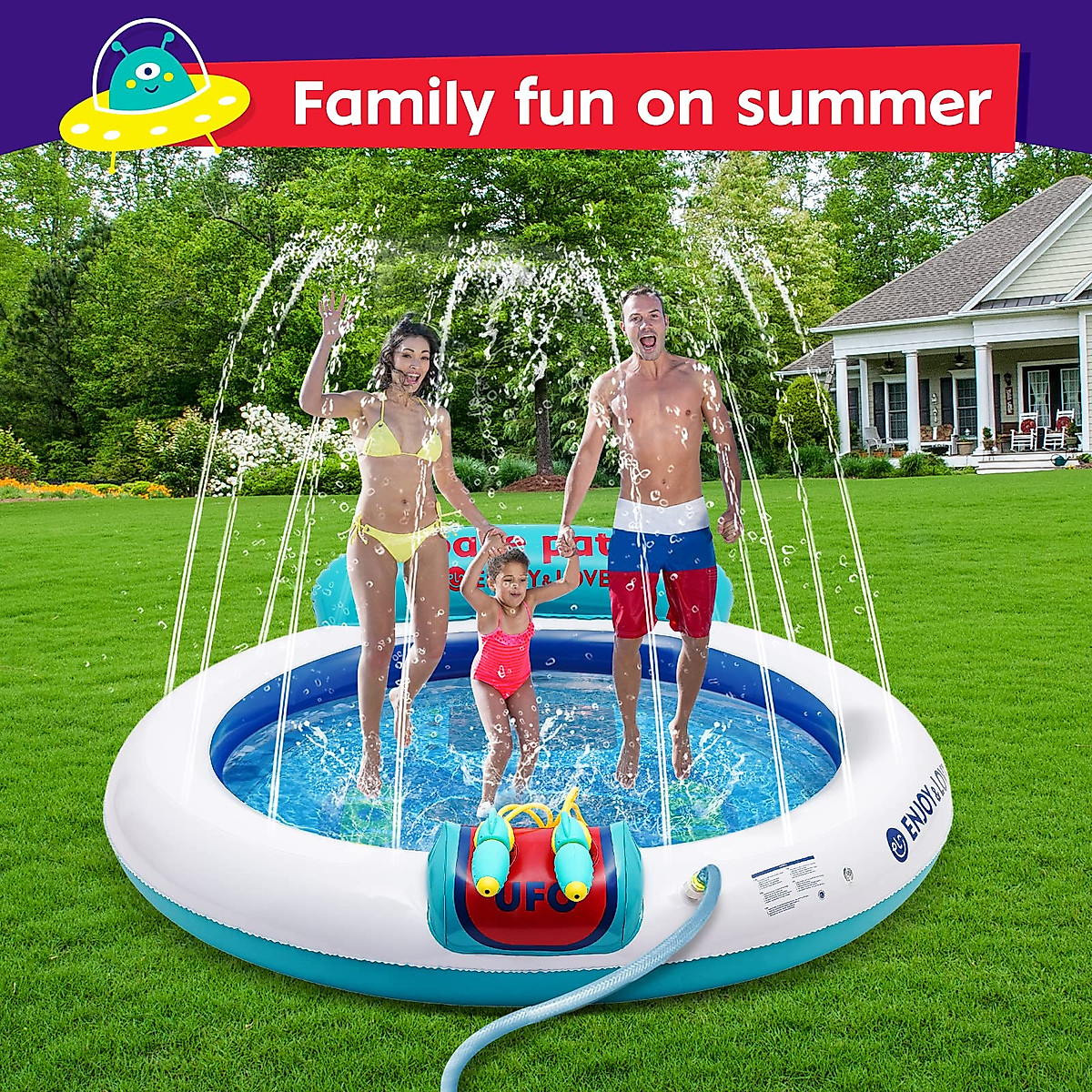 Inflatable Sprinkler Pool for Kids, Outdoor Summer Sprinklers Water Toys for Backyard Yard Lawn, Toddler Splash Pad, Baby Swimming Wading Pool (Classic Edition)