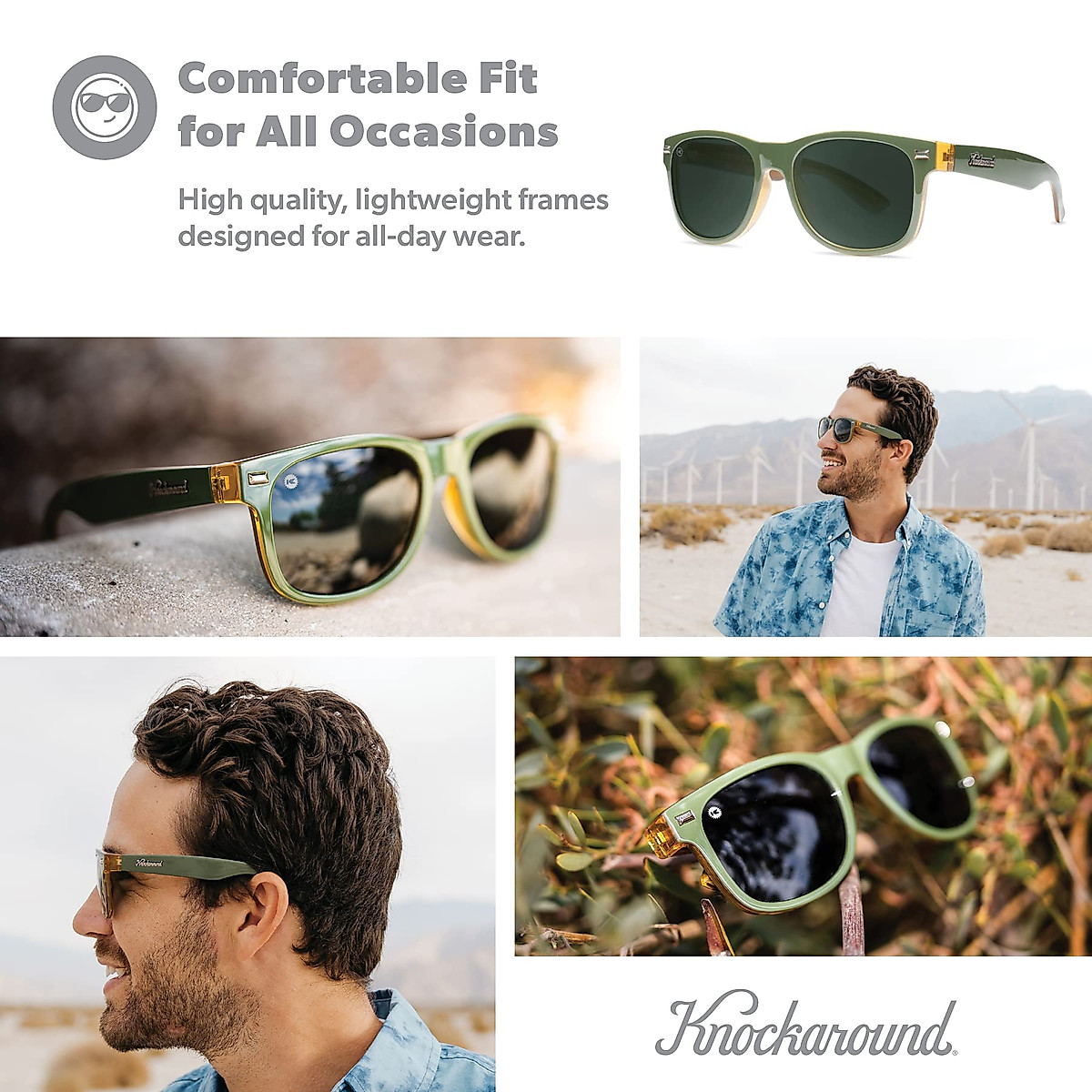 Knockaround Fort Knocks Polarized Sunglasses for Men & Women - Impact Resistant Lenses & Full UV400 Protection, Army Green and Amber Frames/Aviator Green Lenses