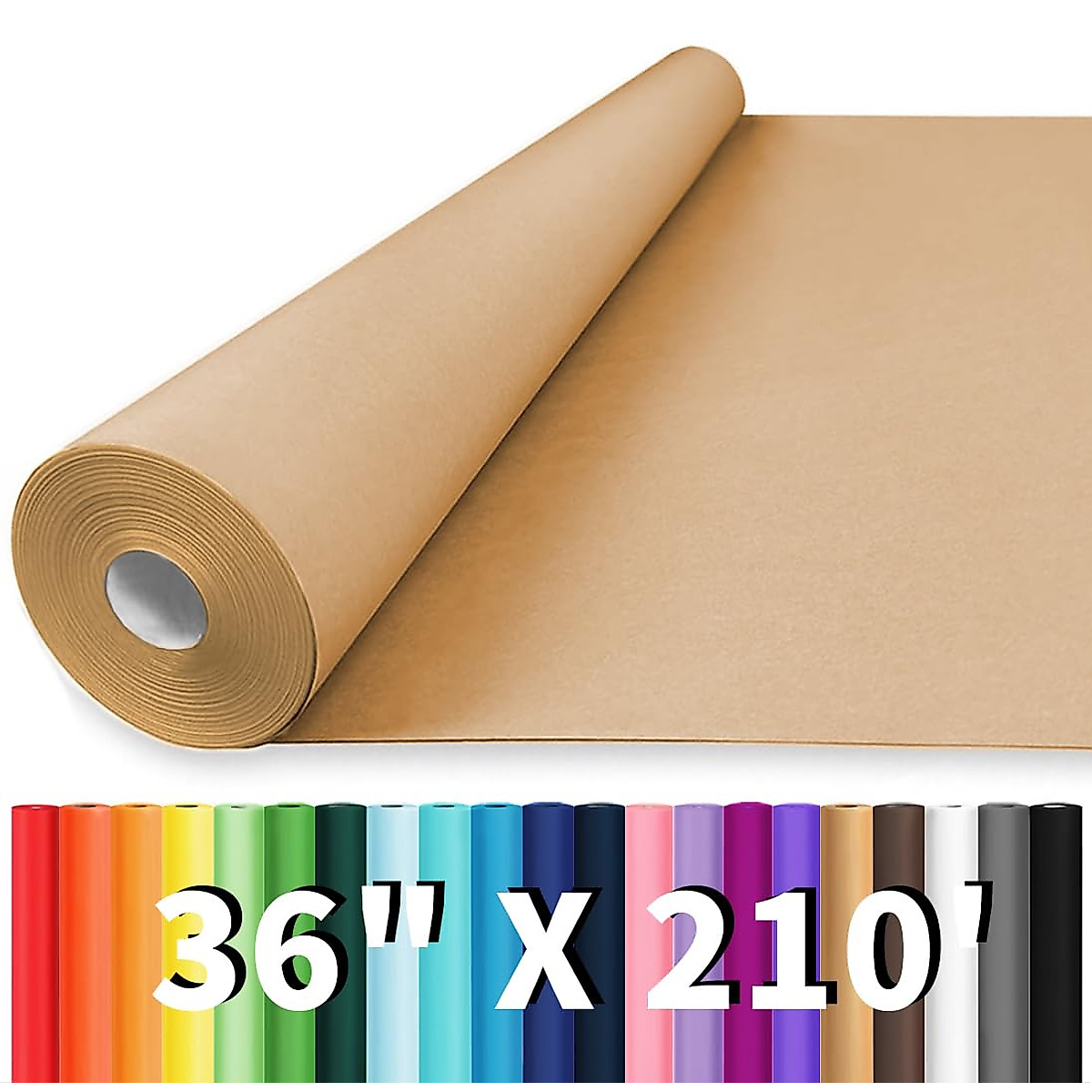 Vanhench 36"x 2520" (210') Brown Kraft Paper Roll, Craft Paper, Wrapping Paper for Bulletin Board Paper Roll Art Craft Bouquet Flower Table Covering Poster Packing Shipping Moving Supplies 70GSM 50LB