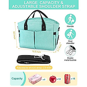 Glantop Insulated Lunch Bags for Women, Extra Large Lunch Tote Box with Shoulder Strap, Water Bottle Holders and Side Pockets, Leakproof Cooler Lunch Bag for Work Picnic Camping School Beach