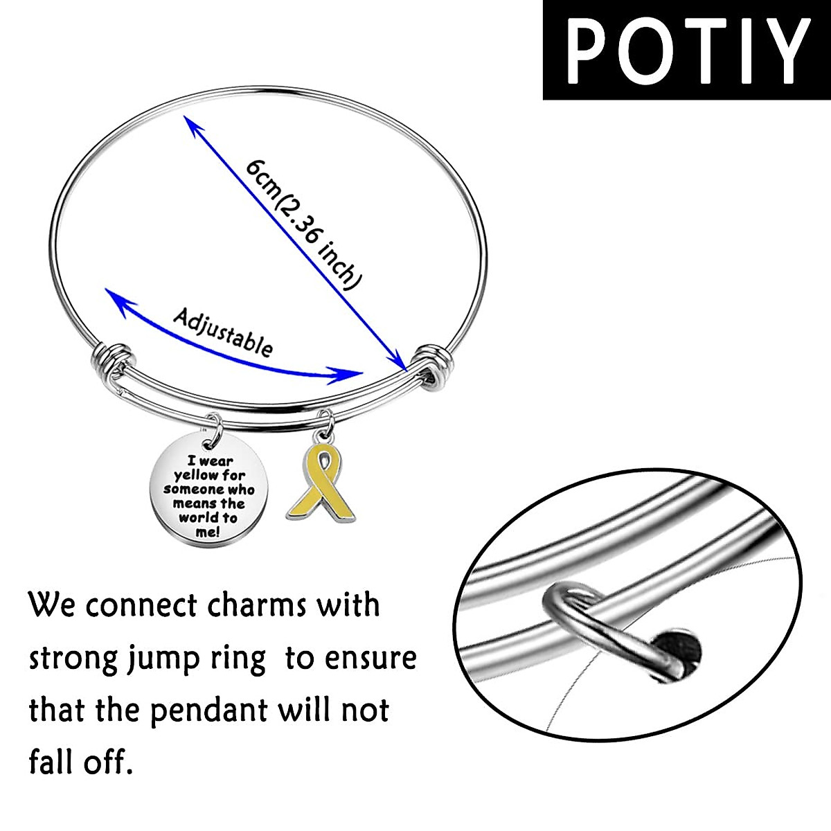 POTIY Yellow Awareness Ribbon Bracelet Bone Cancer Awareness Jewelry Gift Inspirational Bracelet for Endometriosis Bladder Cancer (Yellow Bracelet)