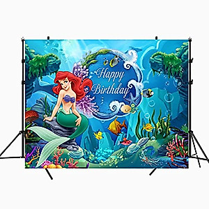 7x5ft Ariel Mermaid Princess Backdrop,Under The Sea Mermaid Background for Photography Girls Birthday Party Decoration Supplies