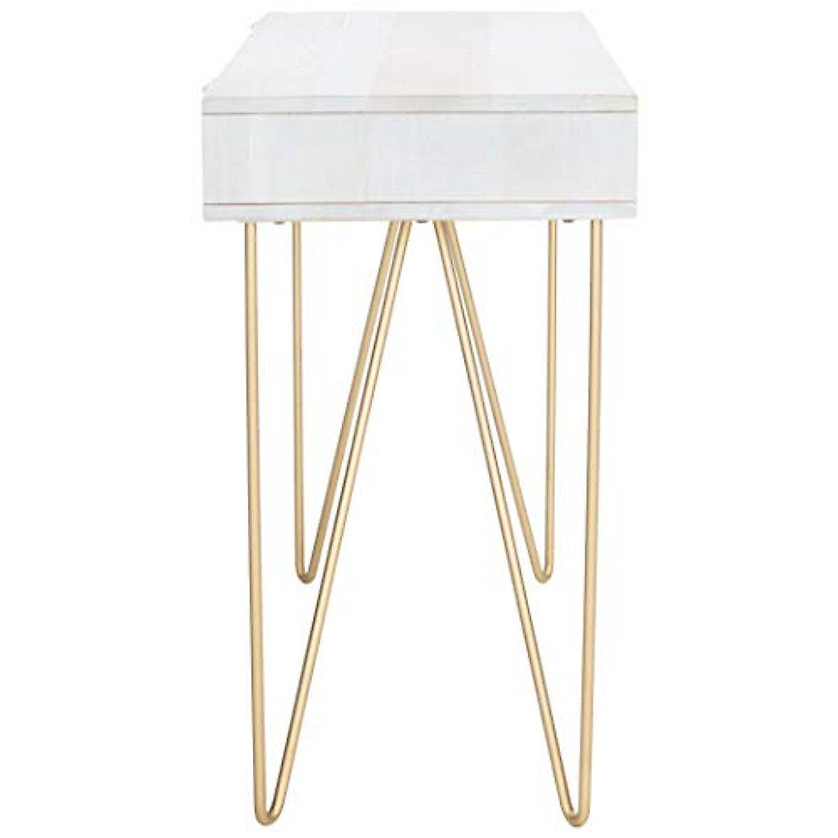 Safavieh Home Office Collection Raveena White Wash and Brass 1-Drawer Hairpin Leg Desk, 0