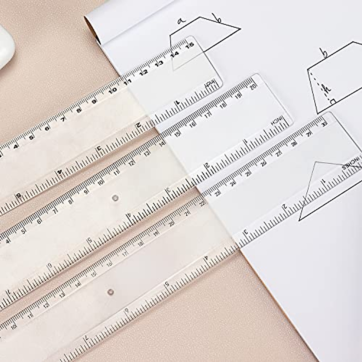 Plastic Transparent Straight Ruler Measuring Tool 6 Inch 8 Inch 12 Inch Ruler Set Rulers Bulk 3 Pack