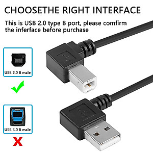 CERRXIAN 90 Degree USB A to B Cable Printer Cable, 1ft Left Angle USB 2.0 Type A Male to Right & Left Angle USB 2.0 Type B Male Scanner Cable(rl)