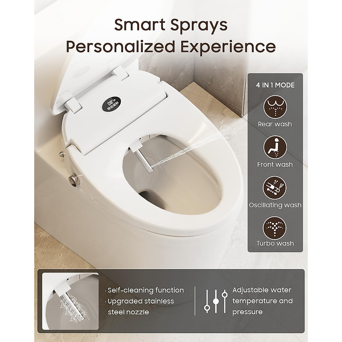 Electronic Elongated Bidet Toilet Seat: GREENEVER Smart Bidet Warm Water Rear and Front Wash Warm Air Dryer & LED Light, Multiple Spray Modes Wireless Remote Seat Sensor, Bidet Attachment for Toilet