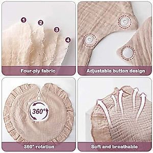 12 Pcs 360° Rotate Muslin Bibs Teething Absorbent Drool Bibs 4 Layers Adjustable Snap Cotton Newborn Bandana Bibs Suitable for over 6 Months
