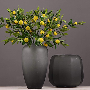 GWOKWAI 3Pcs Artificial Lemon Branch, Fake Lemon Tree Simulation Lemon Branches Artificial Greenery Leaves Branch with Artificial Fruit for Home Wedding Party Garden Decoration Flower Arrangement Art