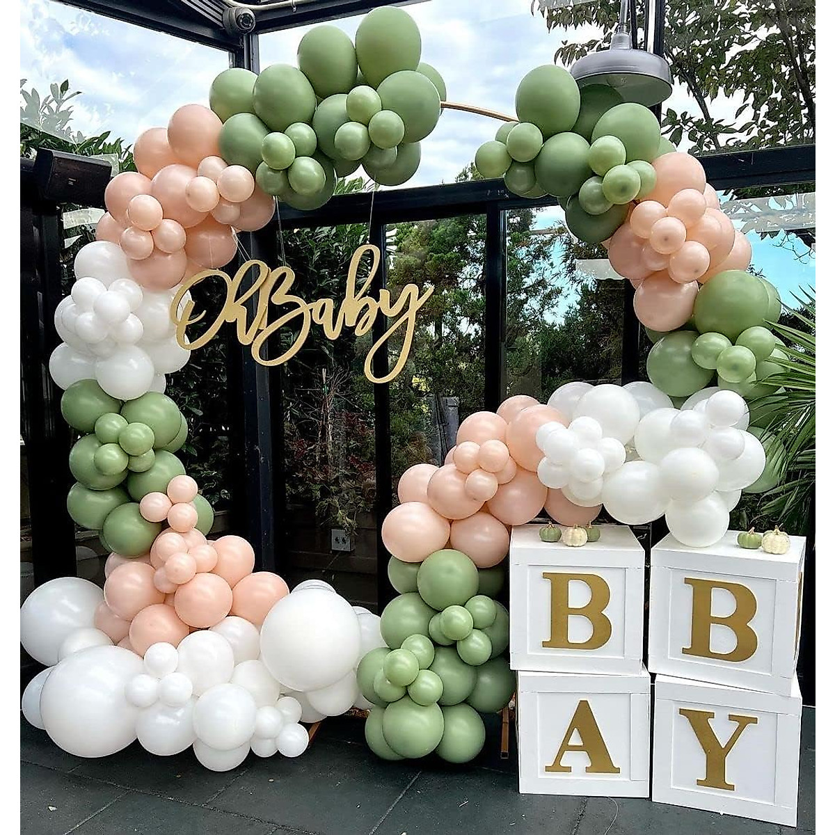 Baby Shower Decoration 11.8inch Balloon Box, DIY 4pcs White Baby Boxes with 30 Letters, Centerpieces Party Favors for Baby Girl Boy Birthday Gender Reveal Backdrop (White Box With Golden Letters)