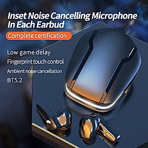 DARK WOLF True Wireless Earbuds Bluetooth 5.2 Wireless Earbuds,Touch Control with Wireless Charging Deep Bass Loud Sound Comfortable BL-F69 0