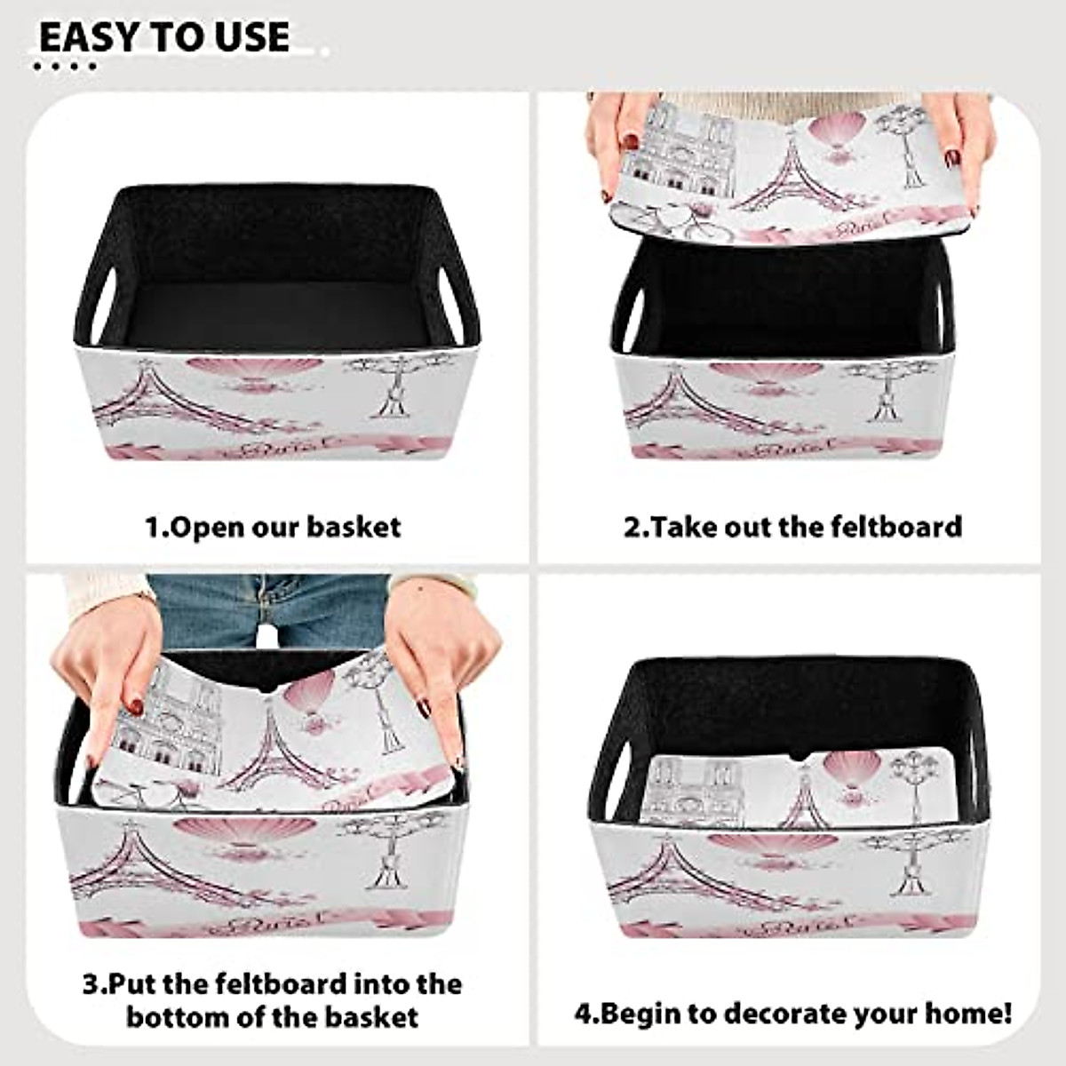 Paris Slandmarks Storage Basket Felt Storage Bin Collapsible Storage Box Cloth Baskets Containers Organizer for Kids Bedroom Magazine