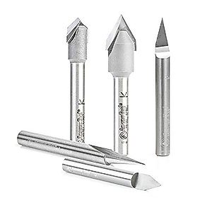 Amana Tool - AMS-159 5-Pc Solid Carbide & Carbide Tipped 18, 30, 45, 60 & 90° V-G