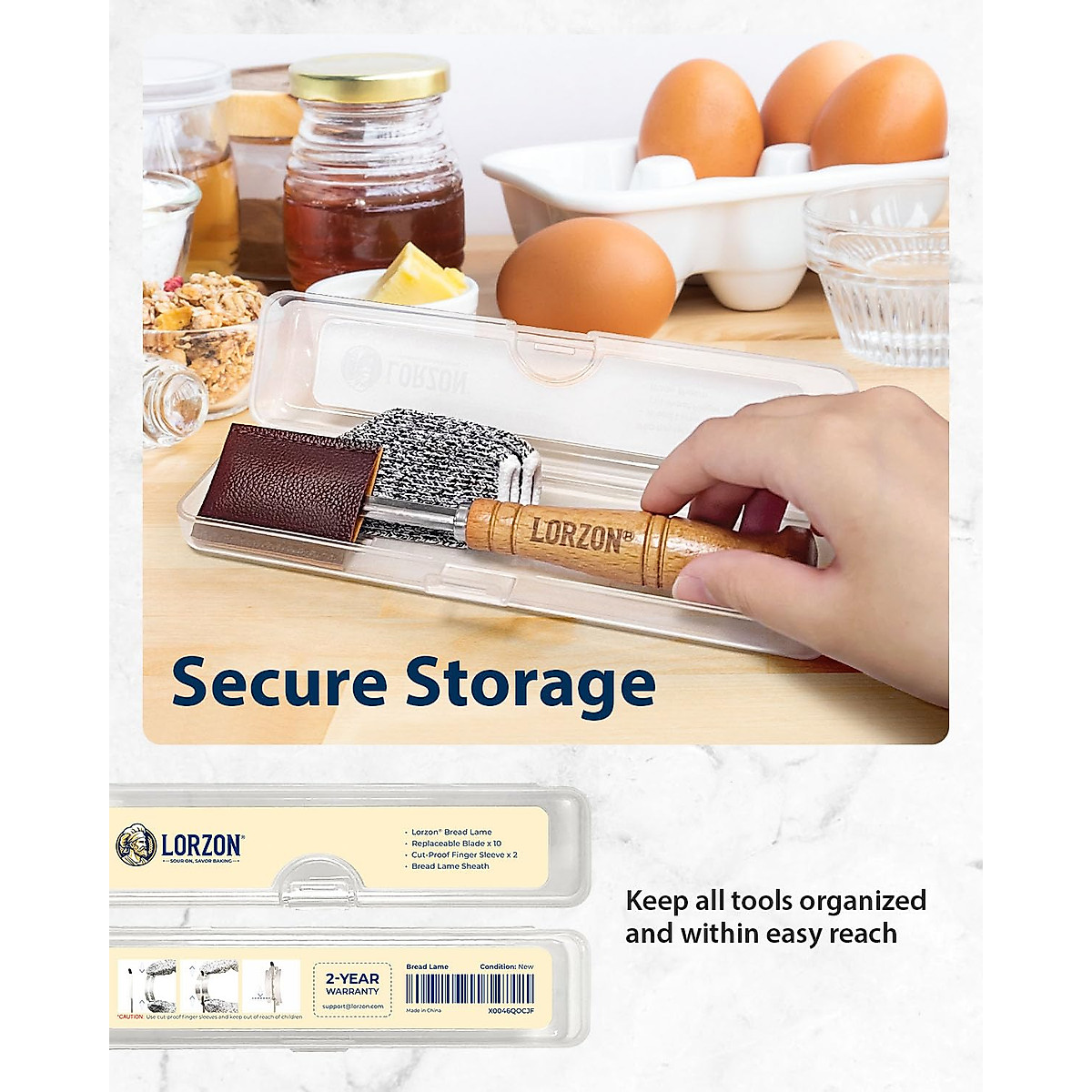 Lorzon Bread Lame with Storage Box, Sourdough Scoring Tool with 10 Razor Blades and Cut-Proof Finger Sleeves, Scoring Knife for Bread Baking