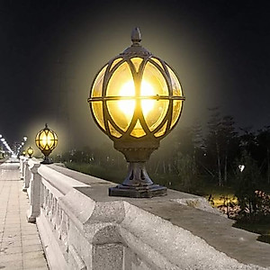 MODEBHD IP65 Waterproof Outdoor Spherical Column Head Lamp Vintage Retro Fence Garden Landscape Spotlight Lantern E27 Aluminum Villa Wall Terrace Courtyard Lighting Post Lights