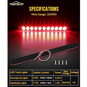 Partsam 1PC Red 15" 11 LED Light Bar Stop Turn Tail 3rd Brake Light Truck Trailer Identification ID Bar Waterproof DOT Compliant