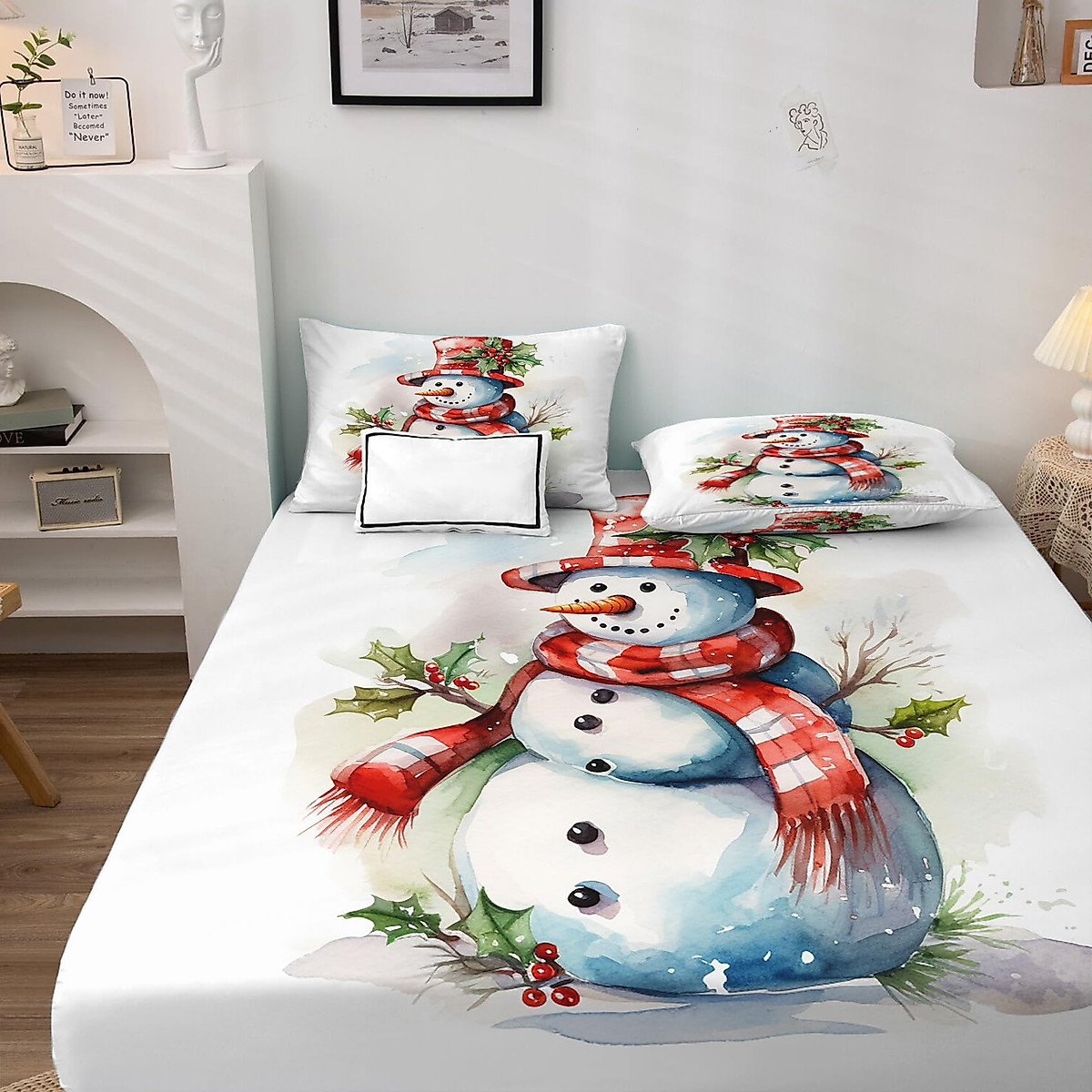 zcsm Christmas Snowman Sheets Full Size Sheet Sets - Xmas Bed Sheets, Soft Microfiber & Deep Pocket & Wrinkle Free Patterned Bedding Sheets & Pillowcases, 1 Fitted Sheet, 1 Flat Sheet, 2 Pillow Cases