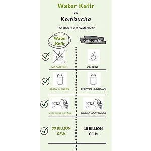 Organic Heirloom Starter Unlimited Usage Dehydrated Water Kefir Grains by Water Kefir World- Grown in Organic Specialty Sugars and Natural Spring Water - Organic, Vegan, Gluten-Free, and Caffeine-Free