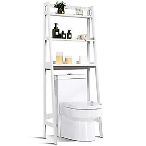 Tangkula Bathroom Space Saver, Over The Toilet Storage Rack, Free Standing 3-Shelf Bathroom Organizer, Multifunctional Bathroom Toilet Rack (White)