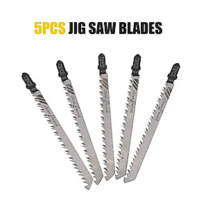 BE-TOOL Jigsaw Blades, 5 PCS T301CD T-Shank Jig Saw Blade Universal Jig Blade Assortment For Cutting Metal Wood PVC and More - fit Bosch, Dewalt, Hitachi, Makita, Festool etc