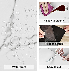 Skyblur 32 PCS Peel and Stick Floor Tile for Kitchen Sticky Vinyl Flooring Tile White Marble Floor Tiles Peel and Stick Waterproof Removable Laminate Flooring for Bedroom RV Garage Floor 12"X12"