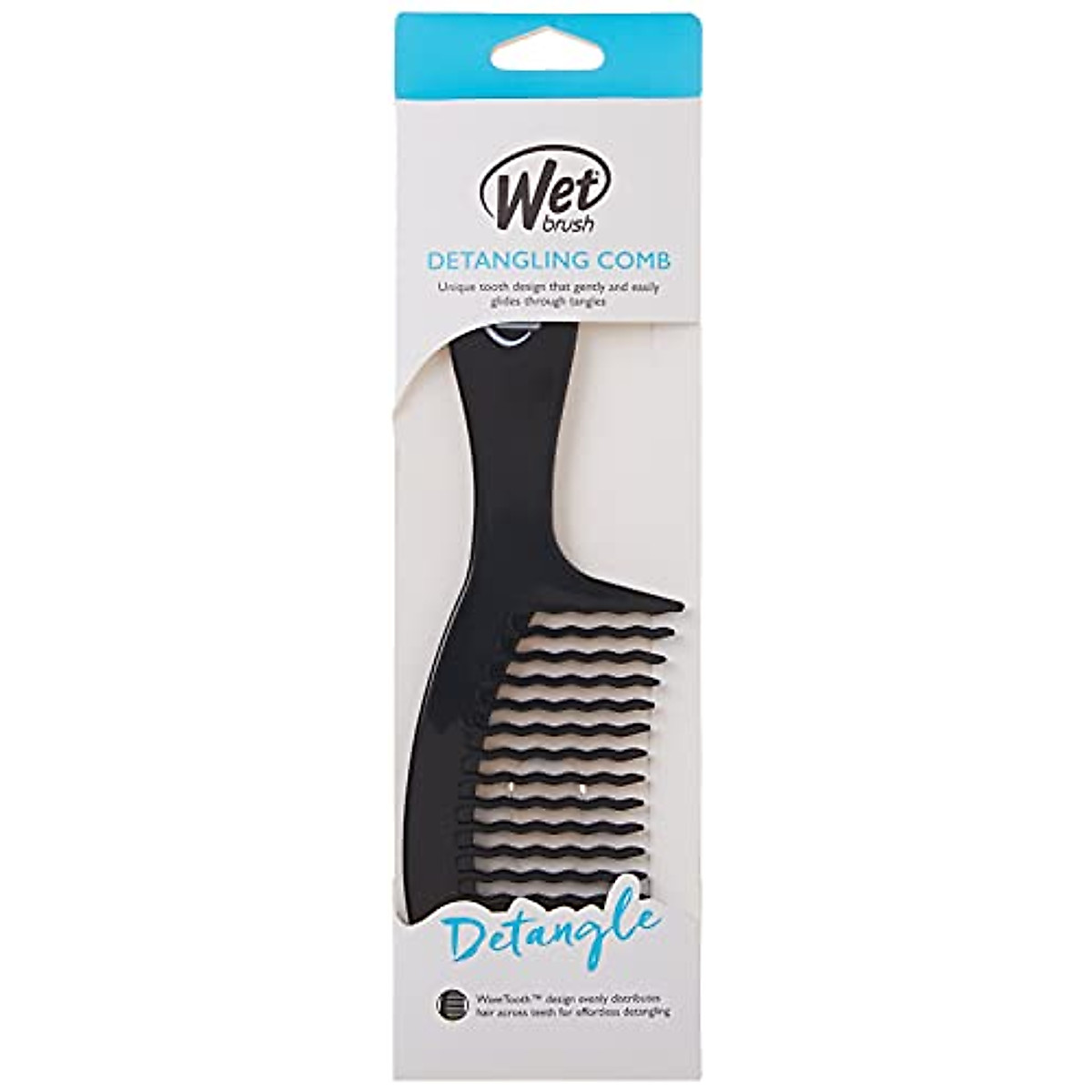 Wet Brush Detangling Comb, Black - Wide Tooth Hair Detangler with WaveTooth Design that Gently and Glides Through Tangles - Brush Throough Conditioner and Hair Masks - Gentle On Scalp and Pain-Free
