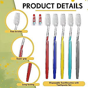 Amyhill 50 Sets Disposable Toothbrushes with Toothpaste Individually Wrapped Toothbrushes and Toothpaste Bulk 5 Colors Soft Bristle Tooth Brush for Travel Homeless Shelter Hotel Guest Apartment