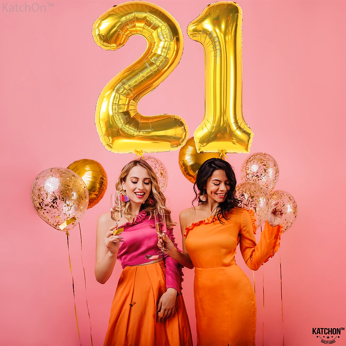 KatchOn, Giant Gold Number 21 Balloon - Pack of 3 | Gold 21 Birthday Balloon, 21st Birthday Backdrop | Happy 21st Birthday Banner Black and Gold for Happy 21st Birthday Decorations for Him