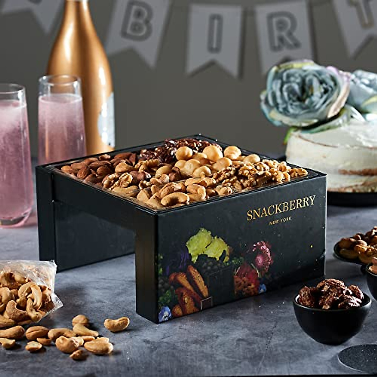 Holiday Mixed Nuts Gift Basket, in Elegant Display Stand Box, Gift Set for Easter, Birthday Party, Sympathy, Healthy Gift Snack Box for Men and Women. Kosher - Snackberry (Premium)