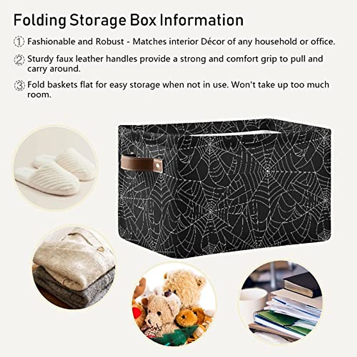 ALAZA Halloween Spider Web Black Foldable Storage Box Storage Basket Organizer Bins with Handles for Shelf Closet Living Room Bedroom Home Office 1 Pack