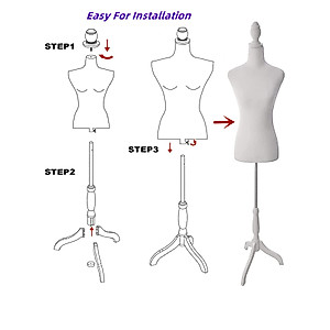 Female Dress Form Mannequin Torso with Wooden Tripod Stand 55-67 Inch Height Adjustable Mannequin Body for Sewing Counter Window Display,White