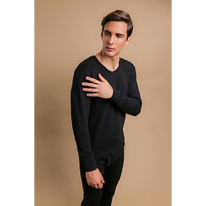 Cottonique Hypoallergenic Men's Thermal Base Layer Long Sleeve Made from 100% Organic Cotton (M, Black)