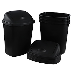 EudokkyNA 4 Pack 25 Liter Swing Top Trash Can, Plastic Kitchen Garbage Can, Black