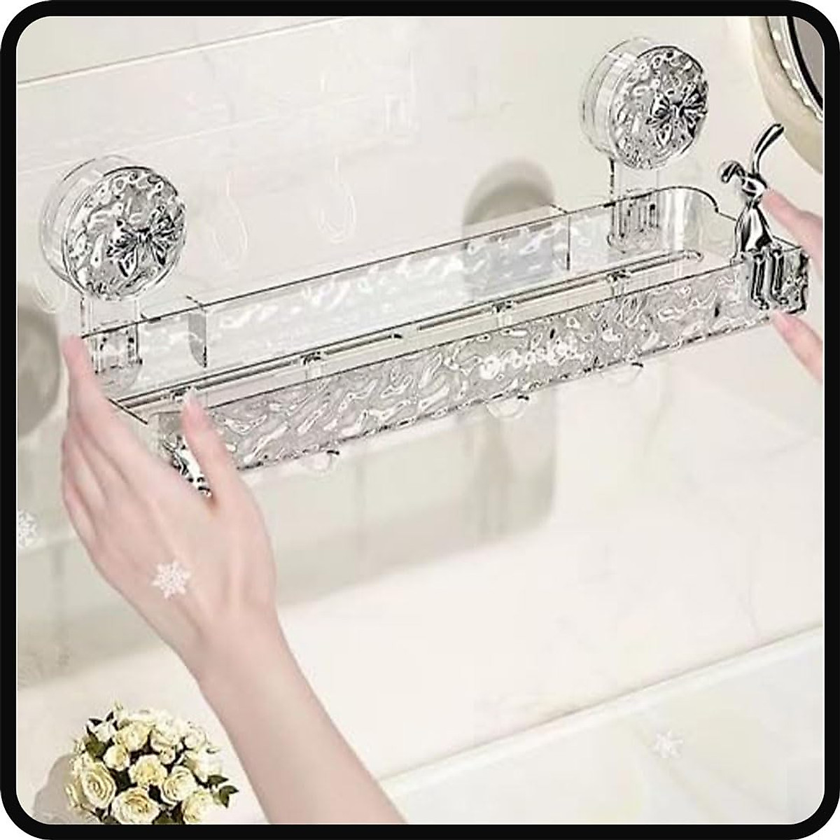 Generic Androf Acrylic Transparent Shower Storage,Raidley Easymount Bathroom Storage Shelf - No Drilling Required,Suction Cup Wall Mounted Style Glacier Pattern Suction Cup Shelf (Transparent,Small)