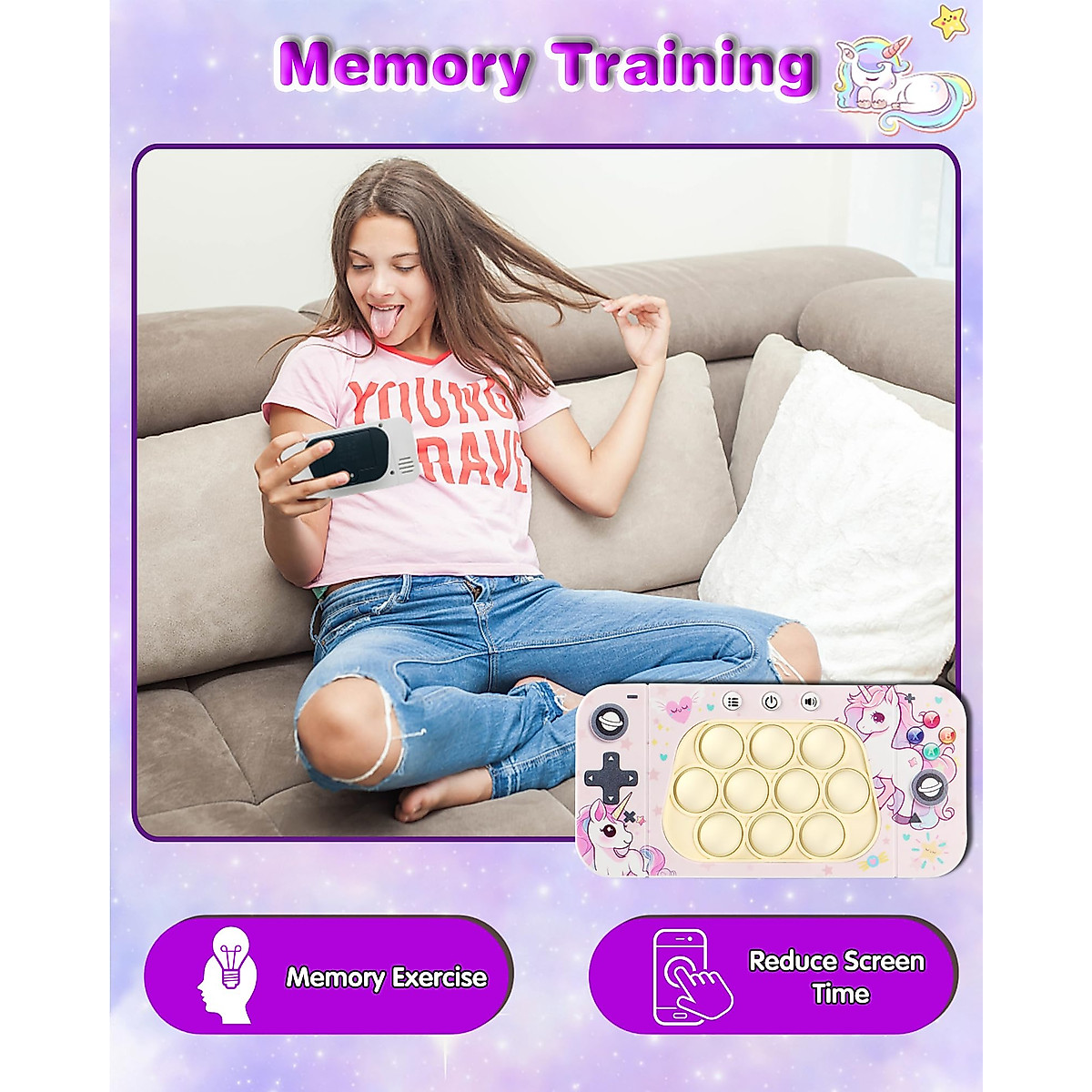 Fast Push Game Fidget Toys for Kids Adults, Quick Push Game, Handheld Sensory Fidget Popper Game Console Toys for Kids 6-12, Birthday Gifts for Boys, Girls, Teen（Unicorn）