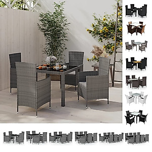 vidaXL Patio Dining Set 9 Piece with Cushions Garden Outdoor Terrace Balcony Dinner Table and Chair Seat Seating Furniture Poly Rattan Gray