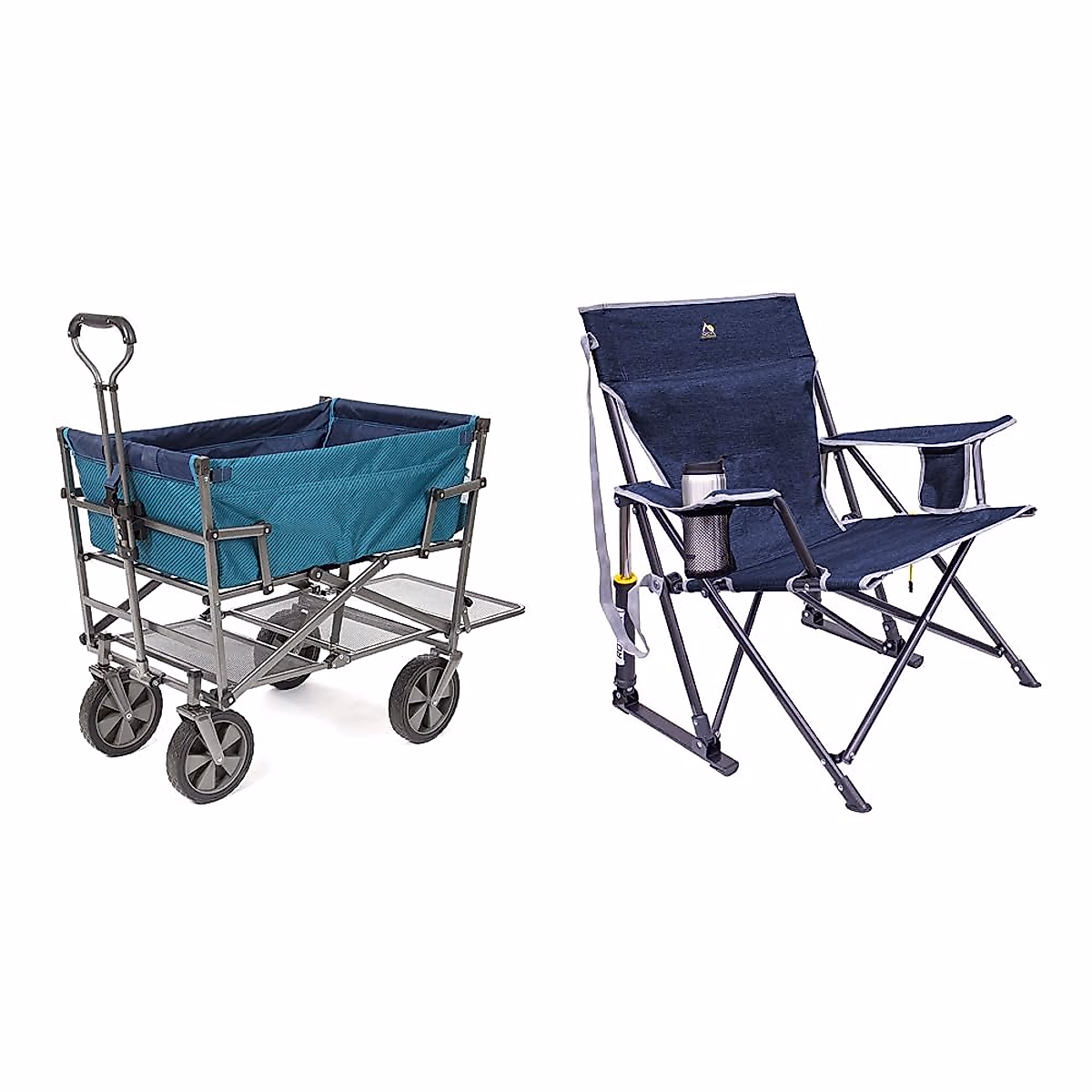MacSports Double Decker (DD-100) Teal, Wagon & GCI Outdoor Kickback Rocker Portable Rocking Chair & Outdoor Camping Chair, Heathered Indigo