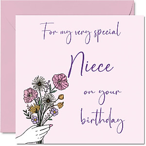 Stuff4 Cute Birthday Cards for Niece - Birthday Flowers - Happy Birthday Card for Niece from Aunt Uncle, Niece Special Birthday Gifts, 5.7 x 5.7 Inch Birthday Greeting Cards Gift for Niece