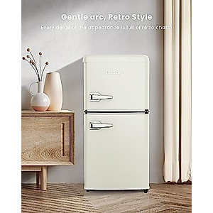 Bodare Retro Mini Fridge with Freezer: 3.2 Cu.Ft Mini Refrigerator with 2 Doors - Small Refrigerator Energy-Saving Compact Refrigerator - Small Fridge for Bedroom Dorm Office Apartment (White)