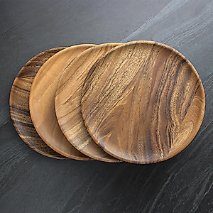 IQCWOOD Wooden Dinner Plates, 11 Inch Round Wood Dinner Plates Set of 4, Acacia Wooden Plates Round Tray Serving Platter for Food Sandwich Dessert Snack Plates