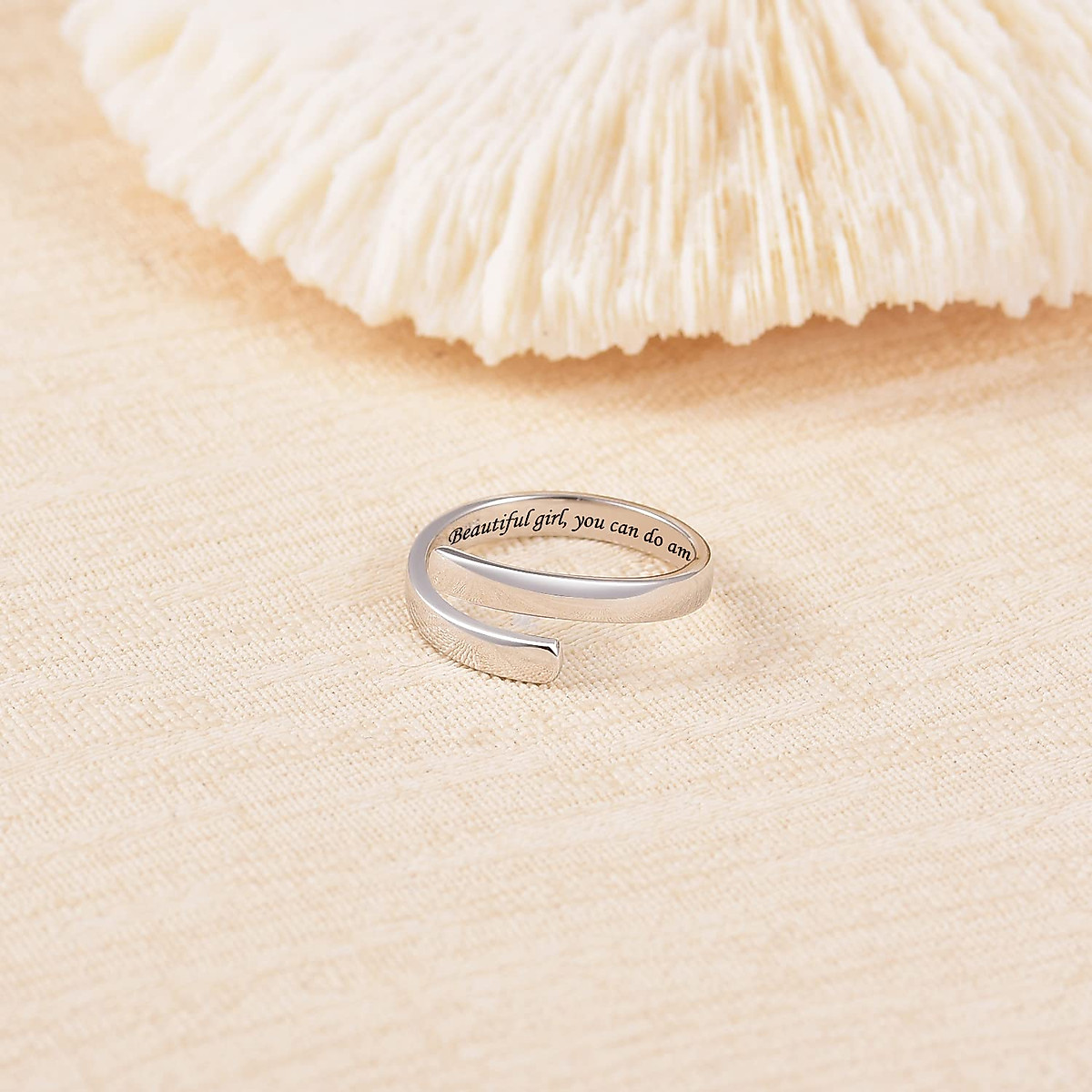 BEILIN 925 Sterling Silver Inspirational Jewelry Rings Adjustable Ring Personality Encouragement Gift for Teens Women (Beautiful ***, you can do amazing things)