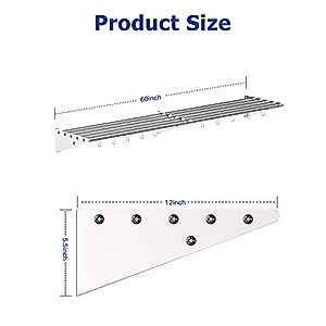 Stainless Steel Wall Mount Shelf 12 x 60 Inch, NSF Certified Shelf with Hooks, 210 lb Load Capacity Commercial Kitchen Rack Storage Shelves for Restaurant, Kitchen, Home & Hotel